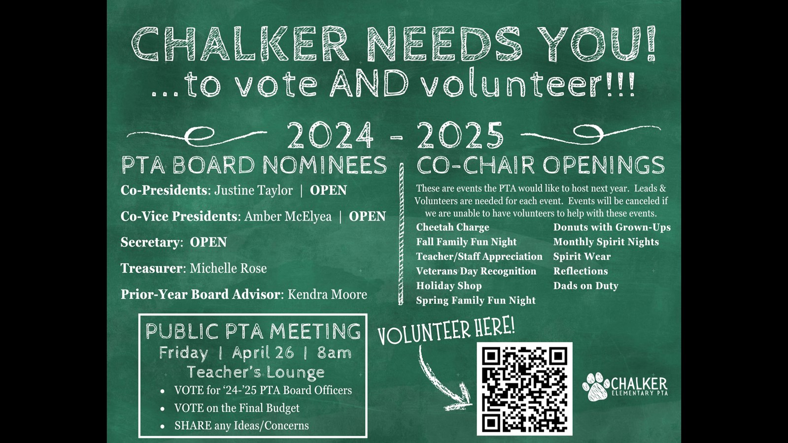 PTA Announcement - Final Public Board Meeting - We Need YOU!